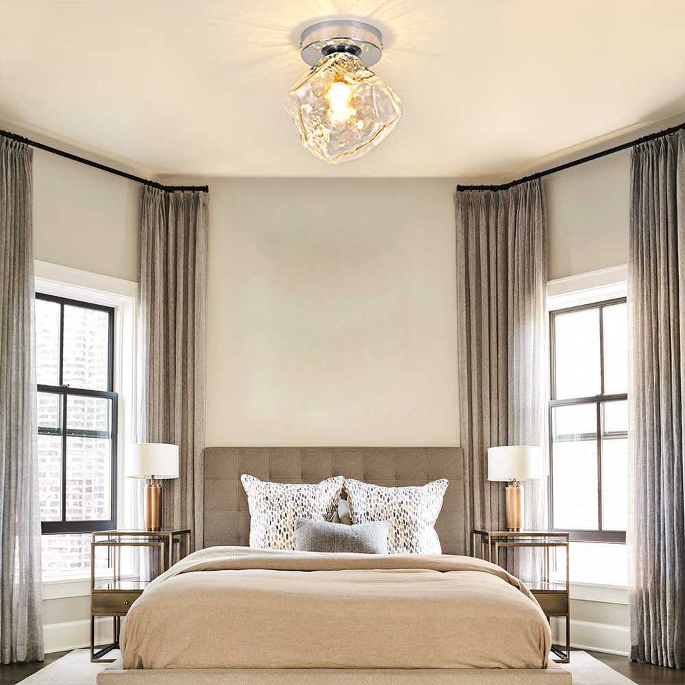 1-Light Ice Glass Semi Flush Mount Ceiling Light in Chrome for Kid's ...